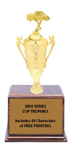 Street Rod Cup Trophies with Cherry Finish Base