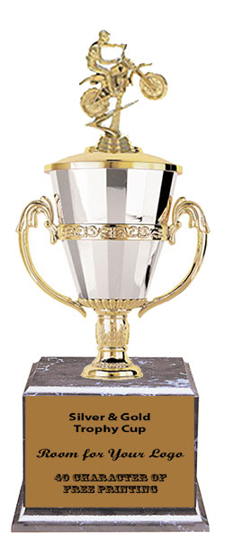 BMRC8-370DB Silver and Gold Dirt Bike Racing Cup Trophy