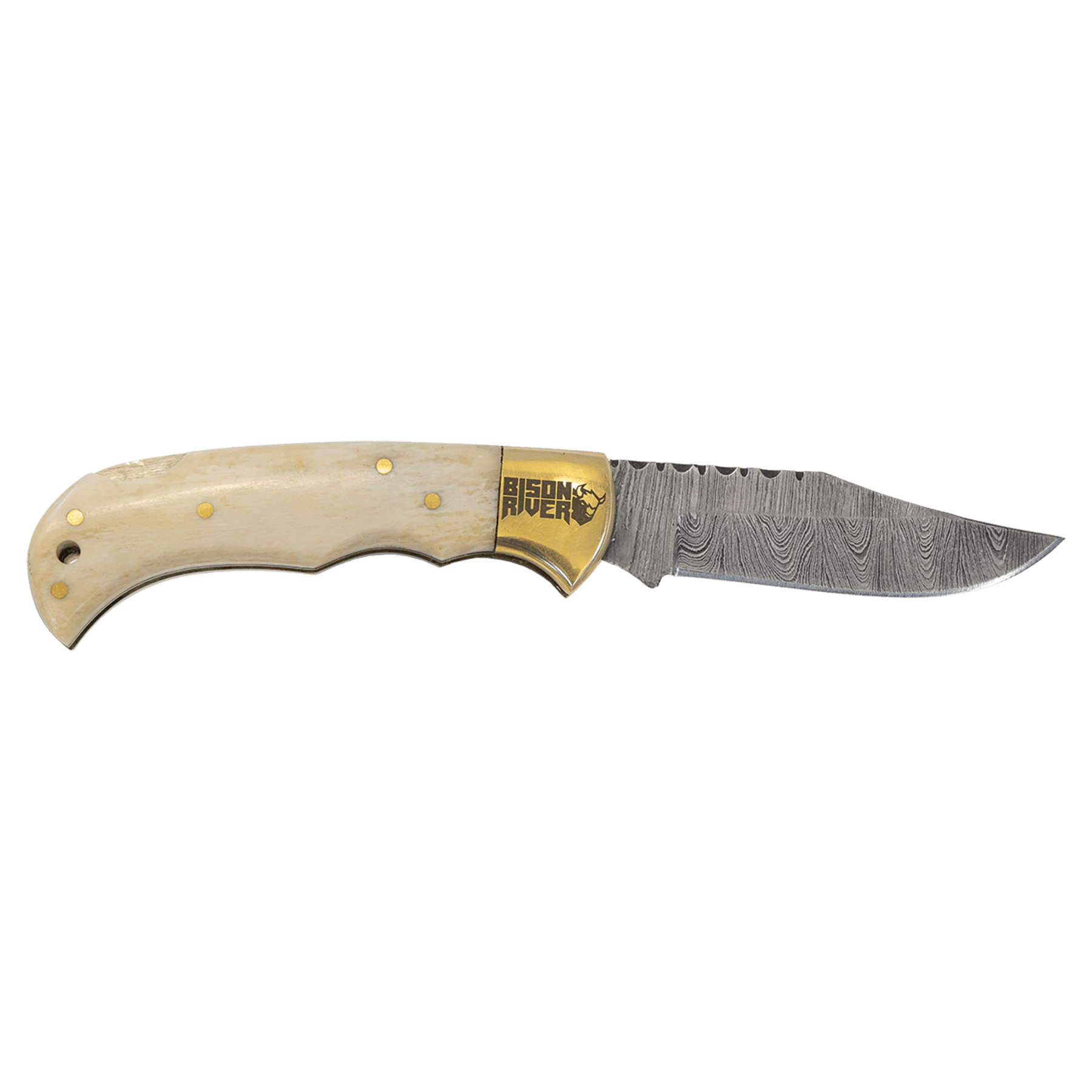 Bison River Bone Handle Folding with Damascus Steele Blade