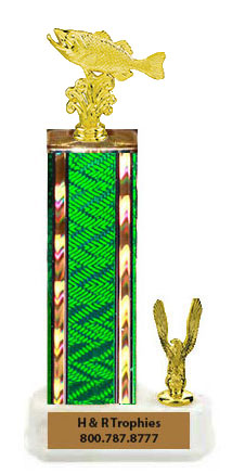 Bass, Crappie, Marlin, Tuna and other fishing trophies.