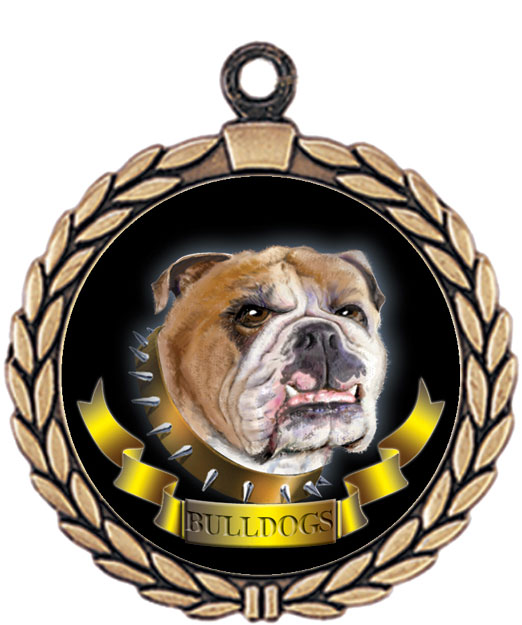Bulldog Mascot Medal, Gold, Silver, Bronze