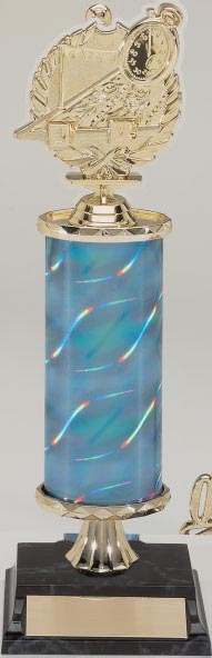 H & R Trophies. R1R Swimming Trophies with a single round column, and riser