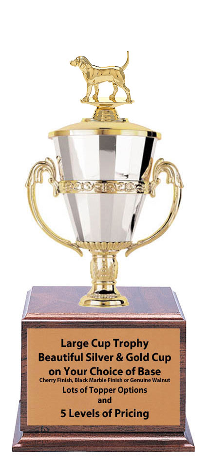 Beagle Field Trial Cup Trophies with Cherry Finish Base