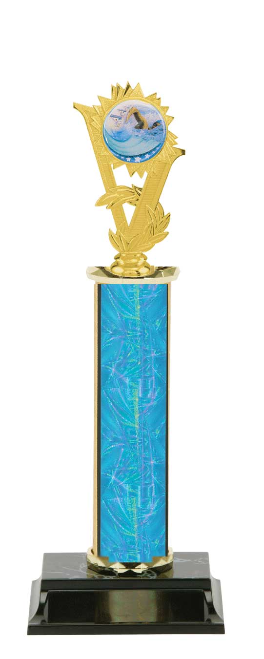 H & R Trophies. R1 Swimming Trophies with a single round column
