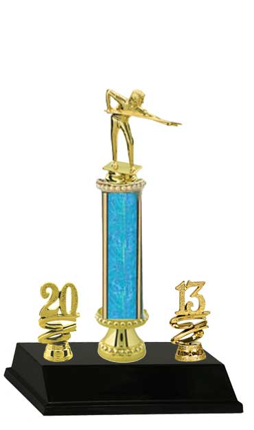 Pool Trophy, Single Column with Riser and Two Trim Figures