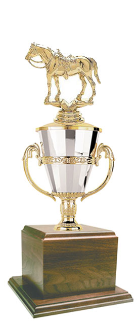 GWRC-702G Western Saddle Horse Cup Trophies on a Genuine Walnut Base
